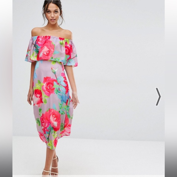 ASOS | Dresses | Every Cloud Asos Rose Print Off Shoulder Midi Dress ...